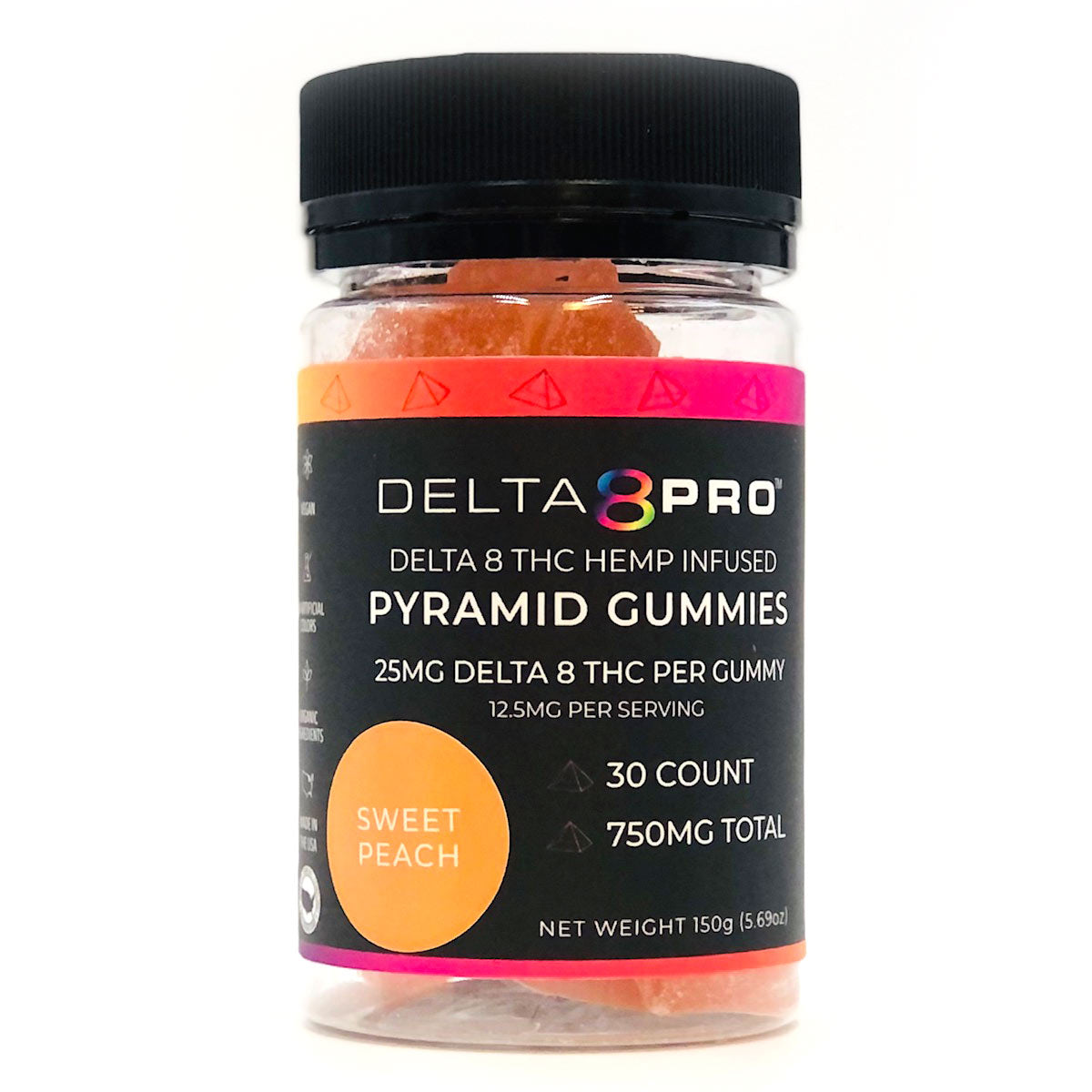Delta 8 Pro™ 30 Count Δ8 Thc Pyramid Gummy Jar Sweet Peach